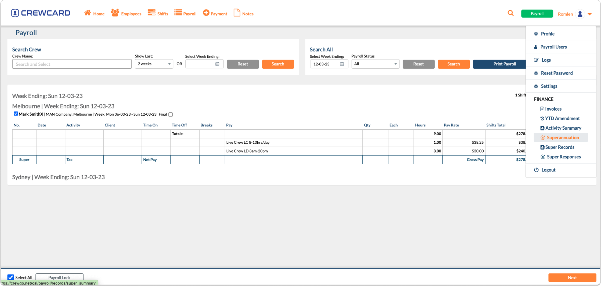 Superannuation Payments with CrewCard
